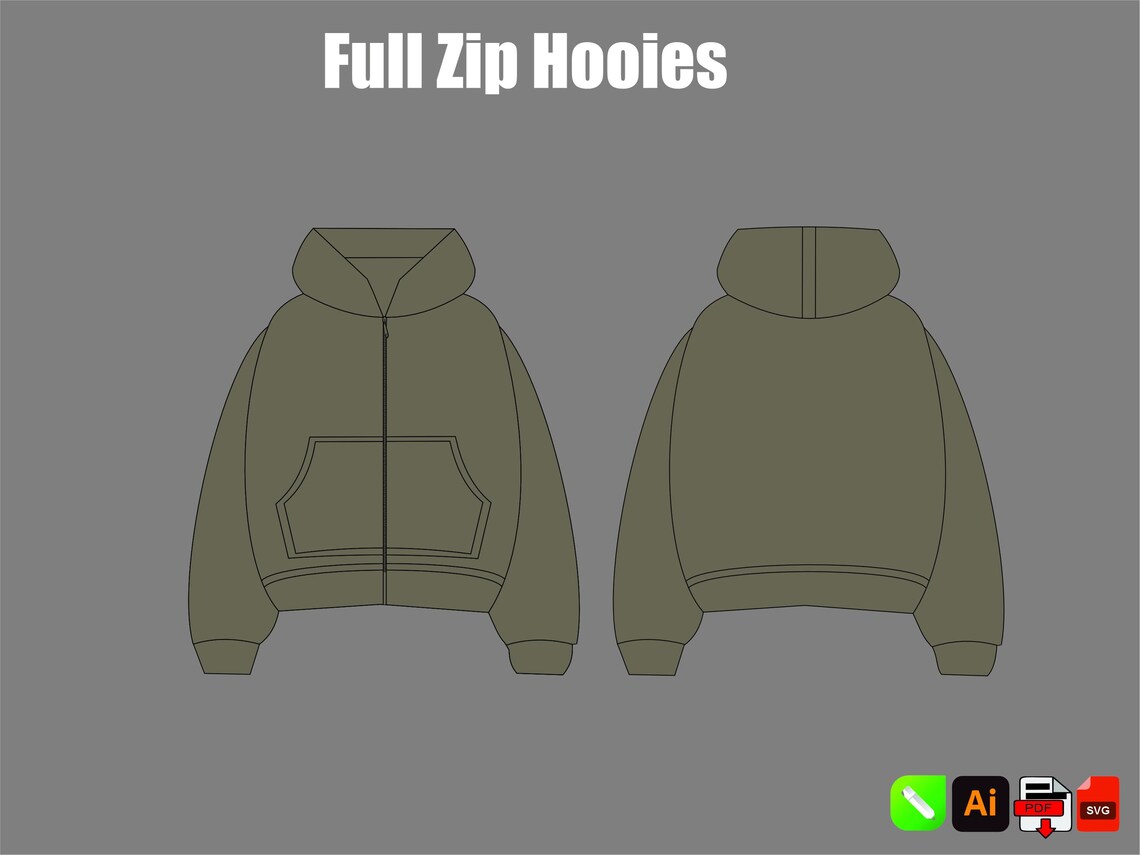 Oversized Zip-up Hoodie Pack Templates Vector Mockup Digital Streetwear ...