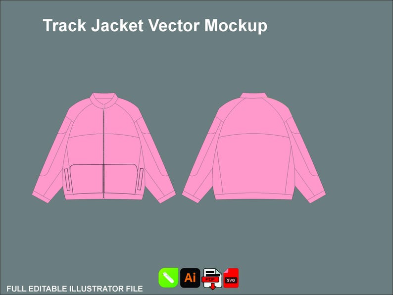 Streetwear Track Jacket Tech Pack Template Vector Mockup Fashion Design ...