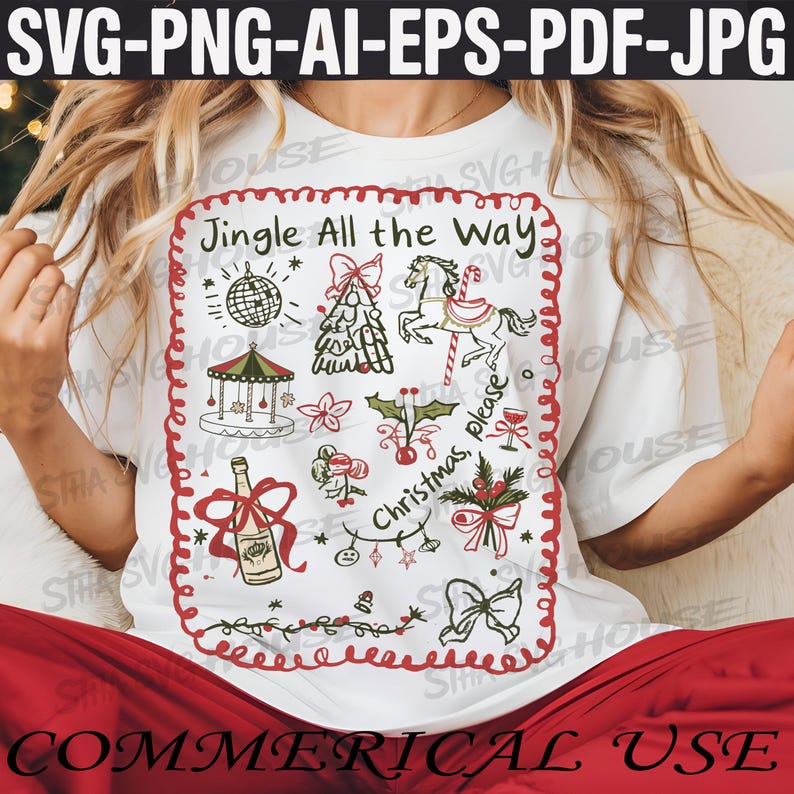 Jingle All the Way Christmas Doodles SVG Vintage Holiday Clipart Set - Etsy