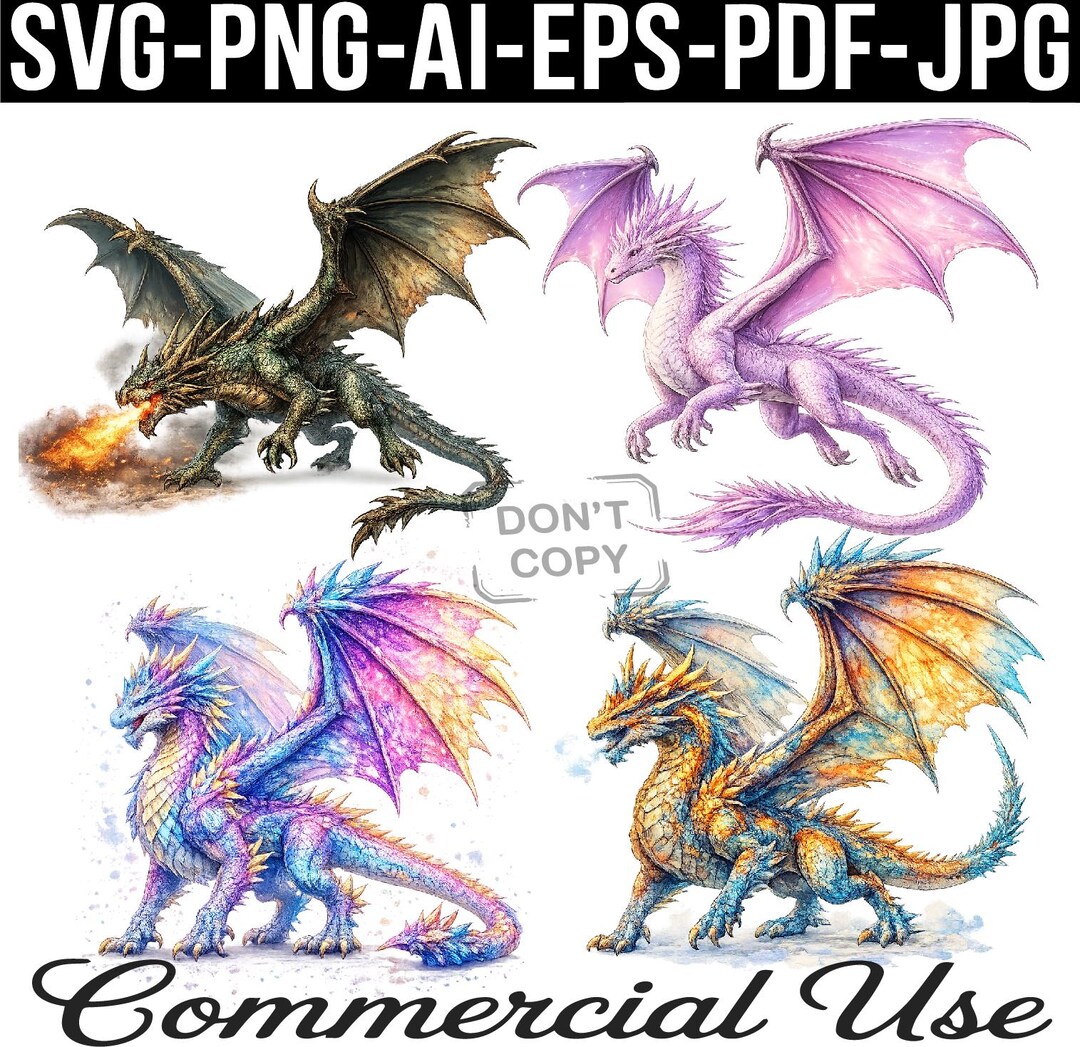 Watercolor Dragon Clipart, Fantasy Art, Junk Journal (digital Download ...