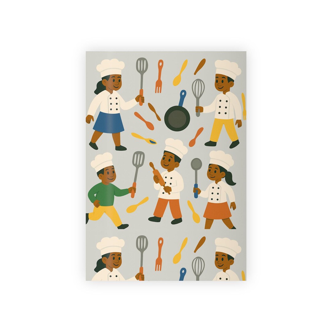 Chef Kids Pattern Gift Wrapping Paper Roll | Cooking Utensils Wrap - Etsy