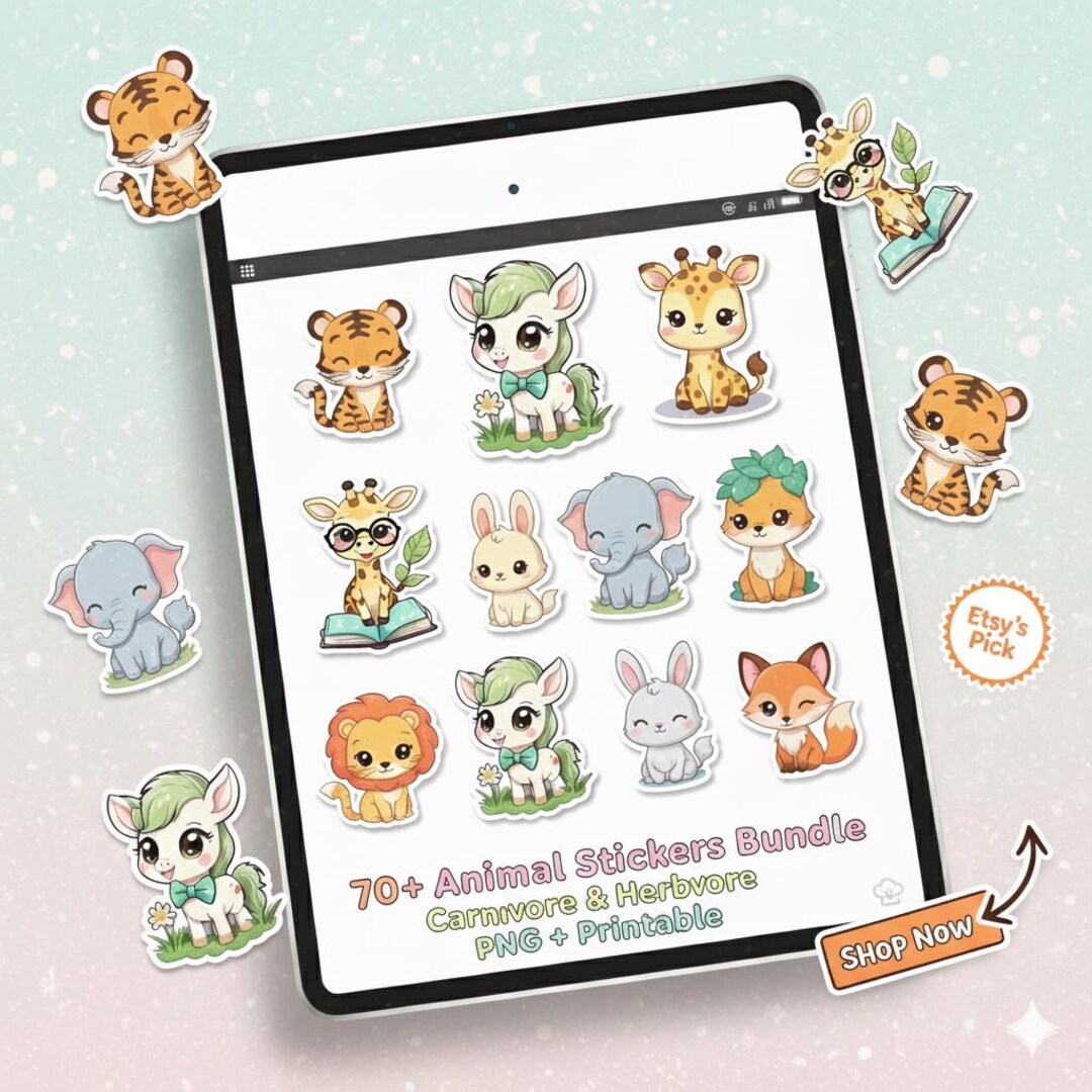 70+ Animal Stickers Bundle | Carnivore & Herbivore PNG | Transparent ...