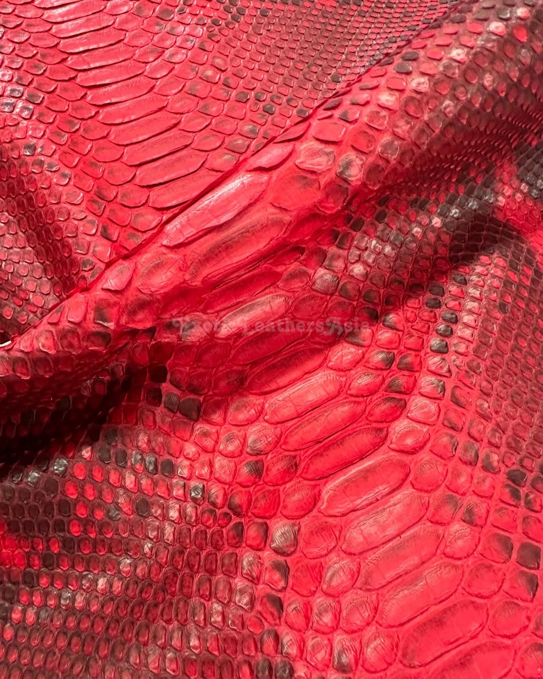Genuine Reticulated Python Leather Skin | Bright Scarlet Red Unbleached ...