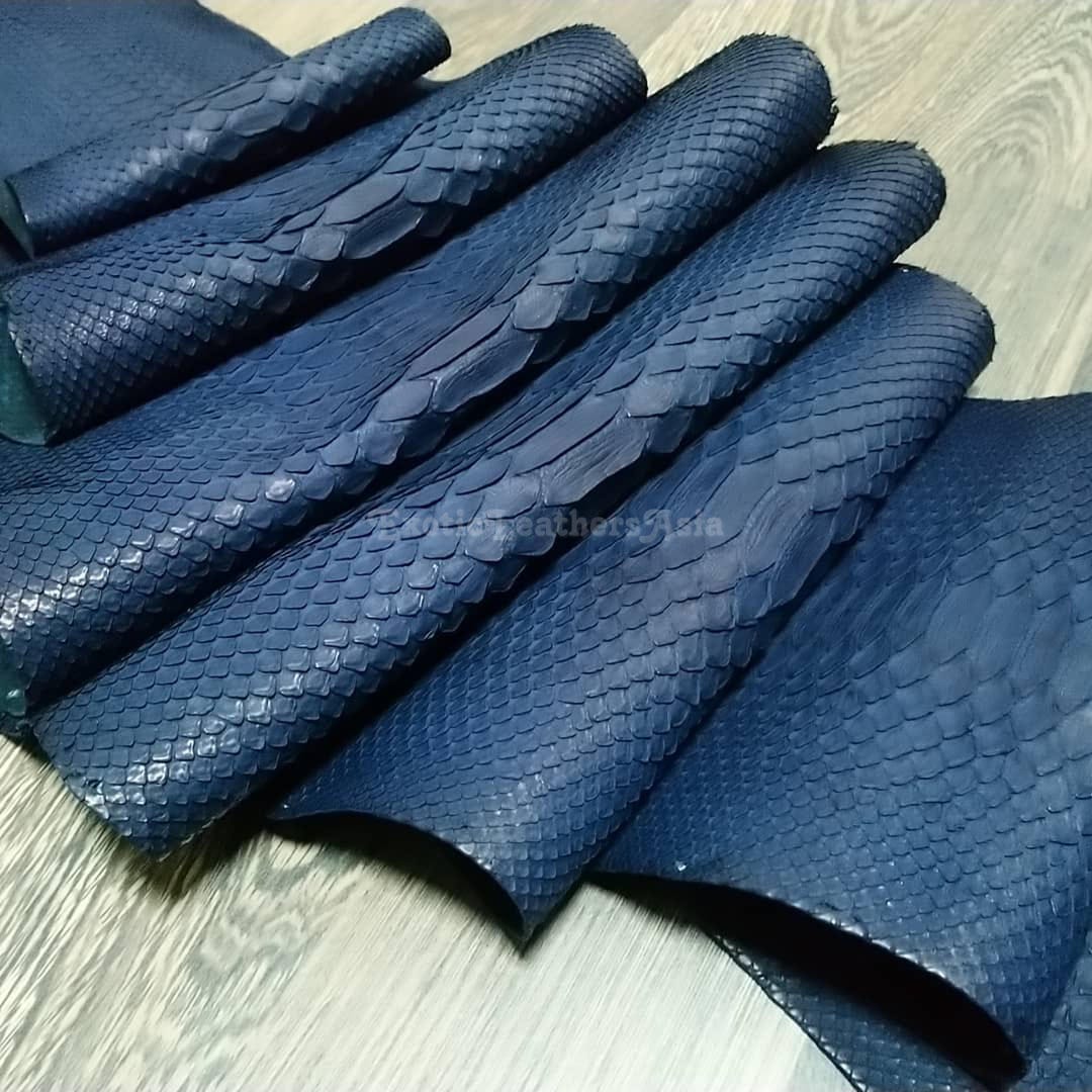 Genuine Reticulated Python Leather Skin | Navy Blue Bleached Belly Skin ...
