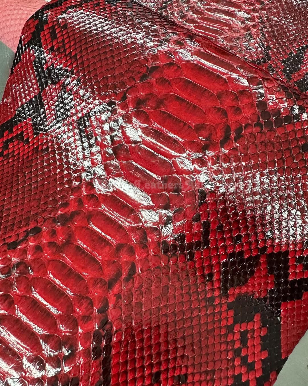 Genuine Reticulated Python Leather Skin | Glossy Crimson Red Unbleached ...