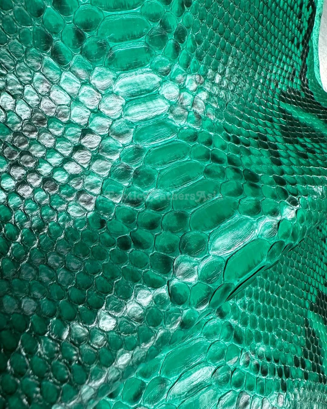 Genuine Reticulated Python Leather Skin | Emerald Green Metallic ...