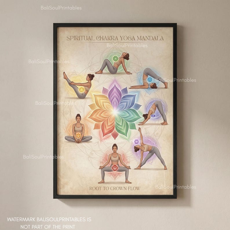 Spiritual Chakra Yoga Mandala Poster, 7 Chakra Energy Alignment ...