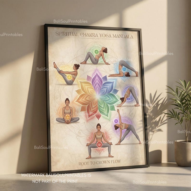 Spiritual Chakra Yoga Mandala Poster, 7 Chakra Energy Alignment ...