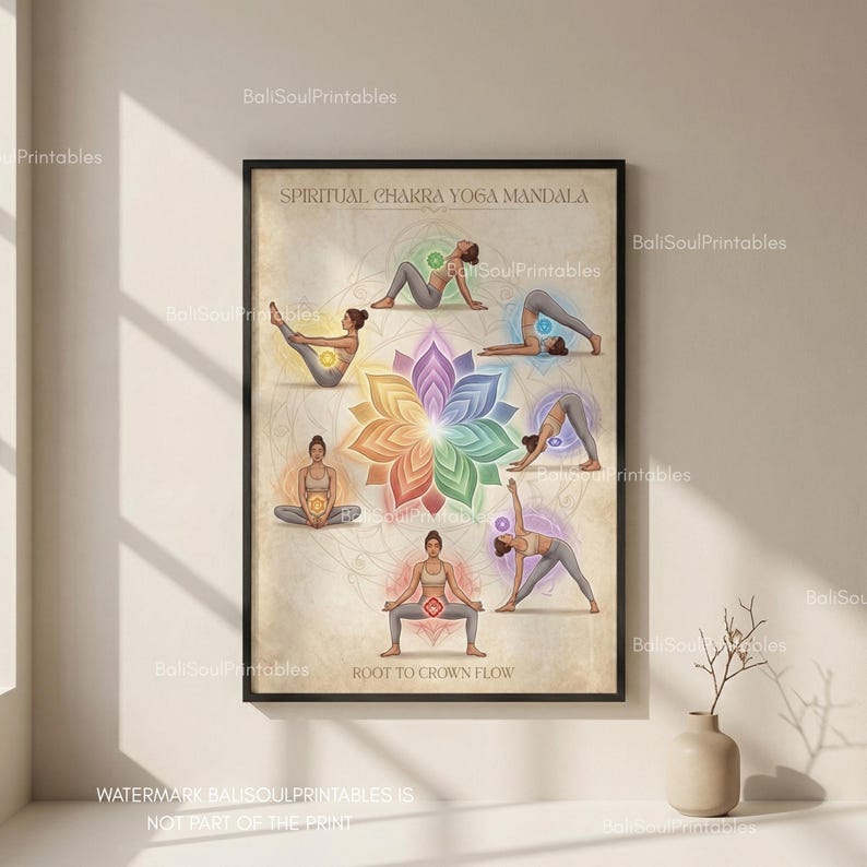 Spiritual Chakra Yoga Mandala Poster, 7 Chakra Energy Alignment ...