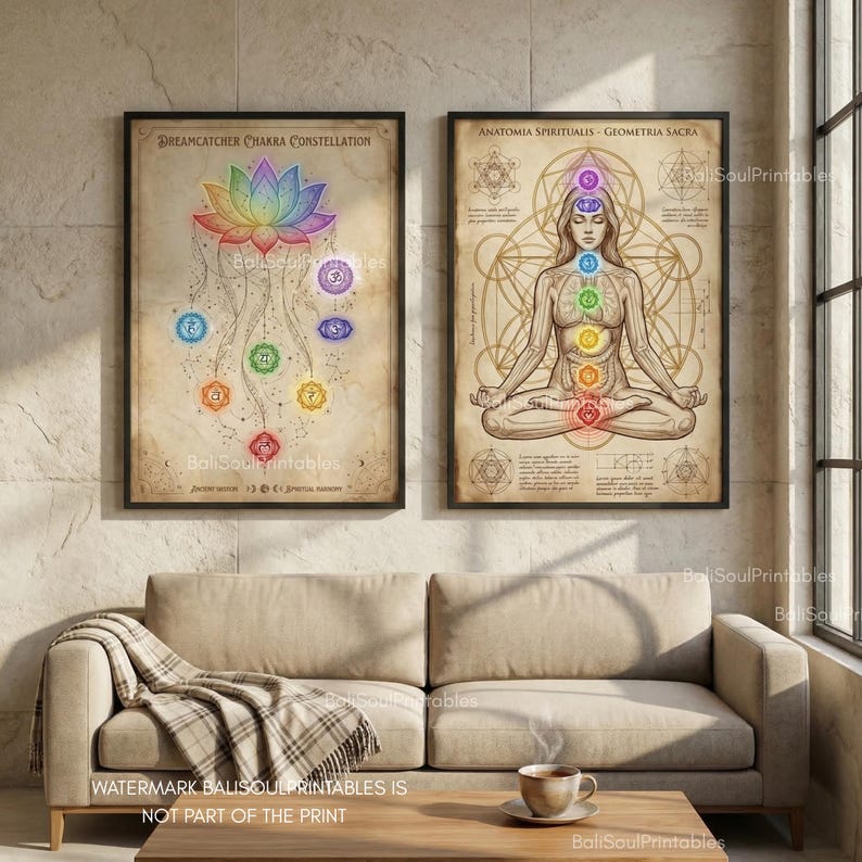 Anatomy Sacred Geometry Chakra Poster, 7 Chakras Alignment Print ...