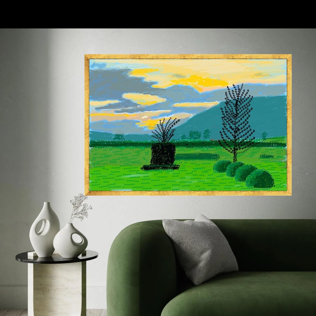 David Hockney Inspired Landscape Canvas, Modern Green Field Art ...