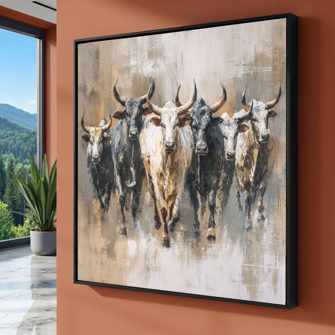 Running Bulls Canvas Wall Art, Rustic Farmhouse Decor - Etsy