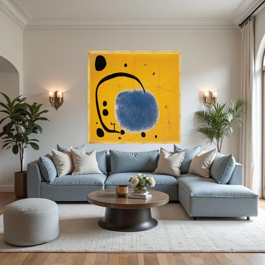 Joan Miró Inspired Abstract Canvas Wall Art, Modern Surrealist Yellow ...