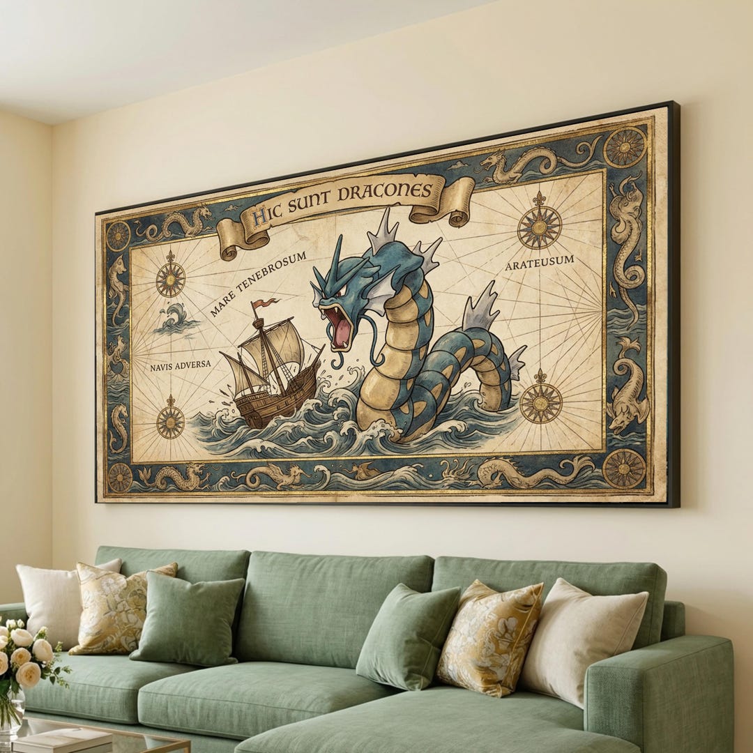 Sea Monster Map Canvas, Hic Sunt Dracones, Nautical Wall Art - Etsy