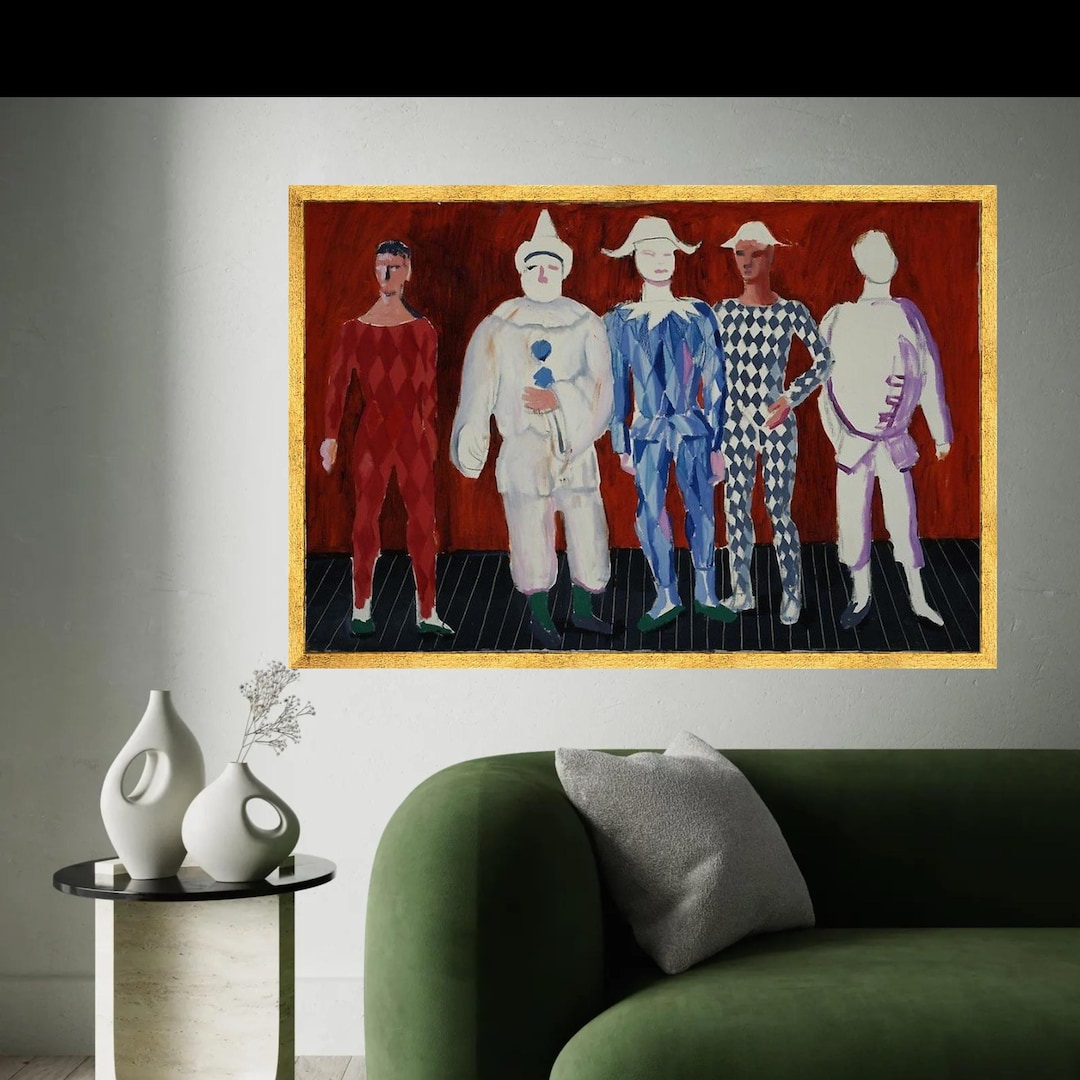 David Hockney Inspired Clown Troupe Canvas, Abstract Figurative Wall ...