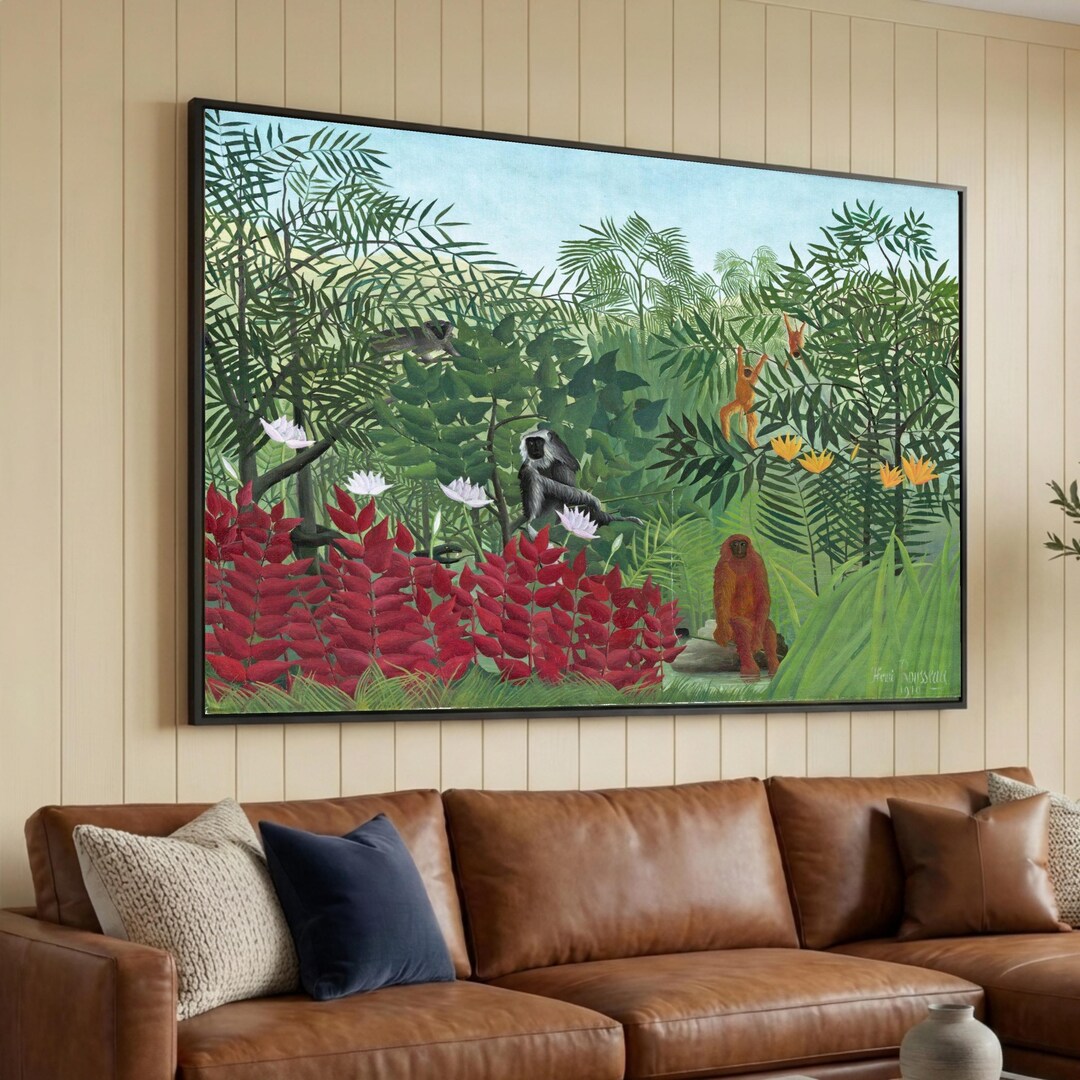 Henri Rousseau Jungle Canvas Print, Exotic Monkey Art, Rainforest Wall ...