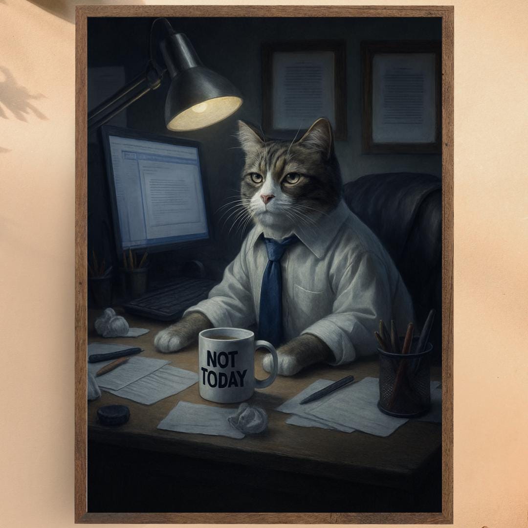 Grumpy Cat Office Wall Art | Funny Animal Portrait | Not Today Cat ...