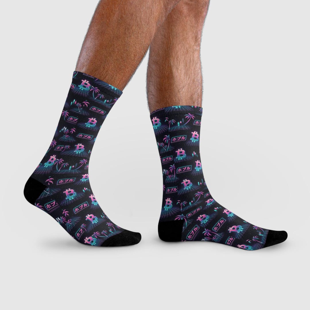 Vaporwave Bitcoin Palm Tree Socks | Retro Neon Crypto Pattern - Etsy