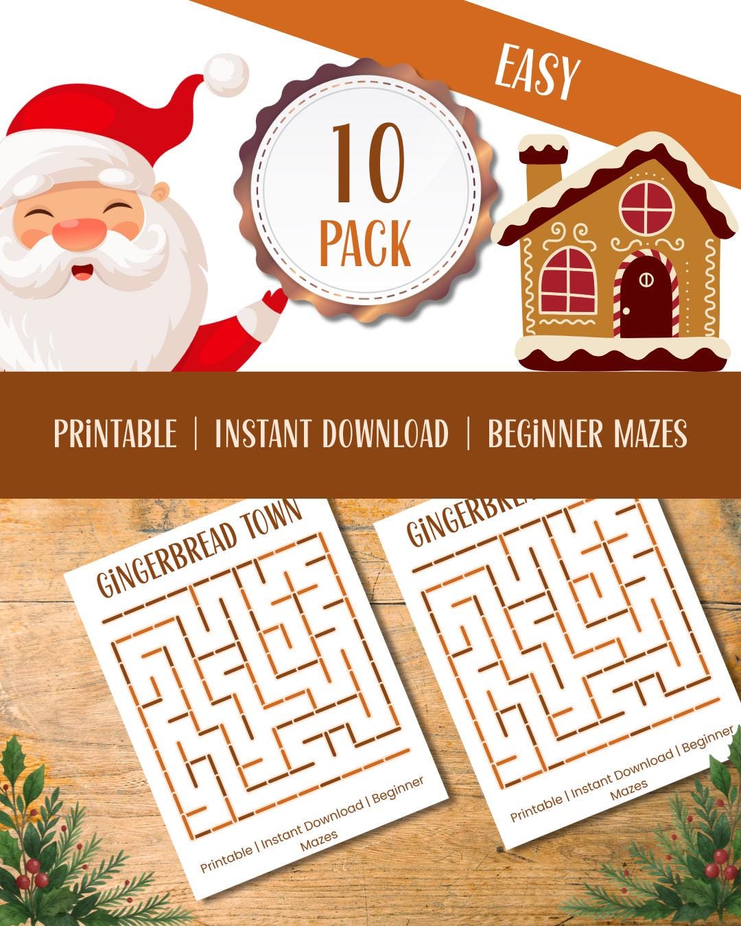 10 Easy Gingerbread Town Mazes | Printable - Etsy