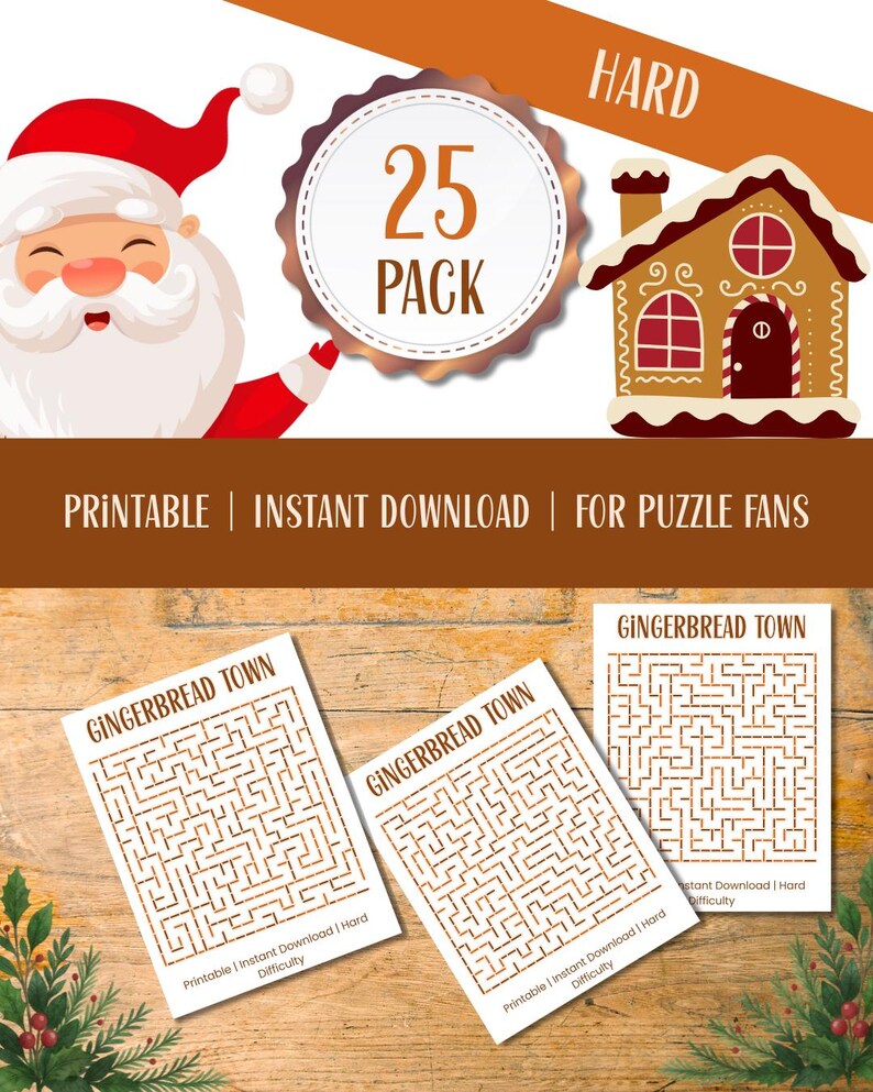 Gingerbread Town Hard Mazes 25-pack Printable - Etsy