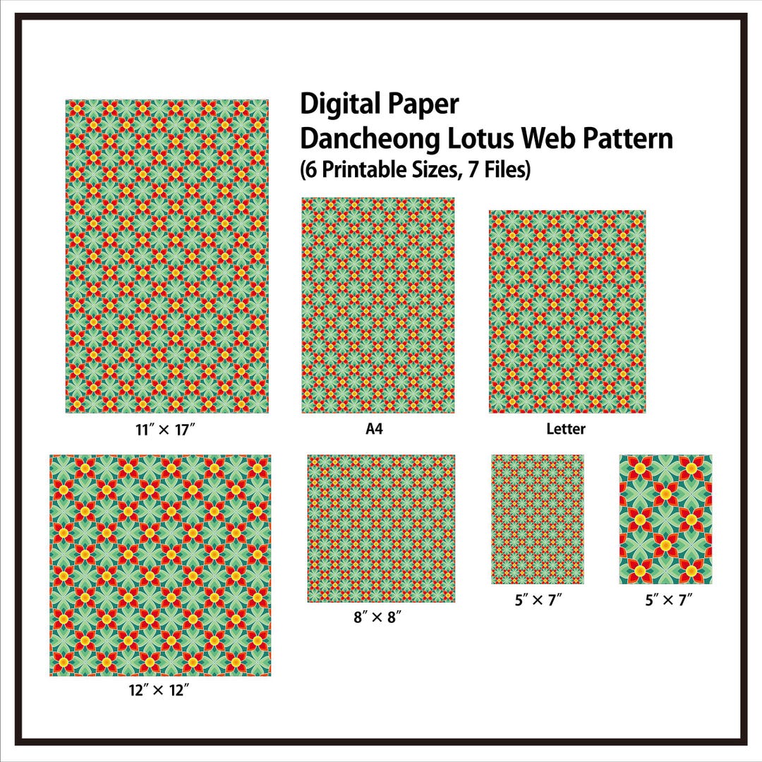Dancheong Lotus Web Digital Paper | Korean Floral Motif | 7 PNG Files ...