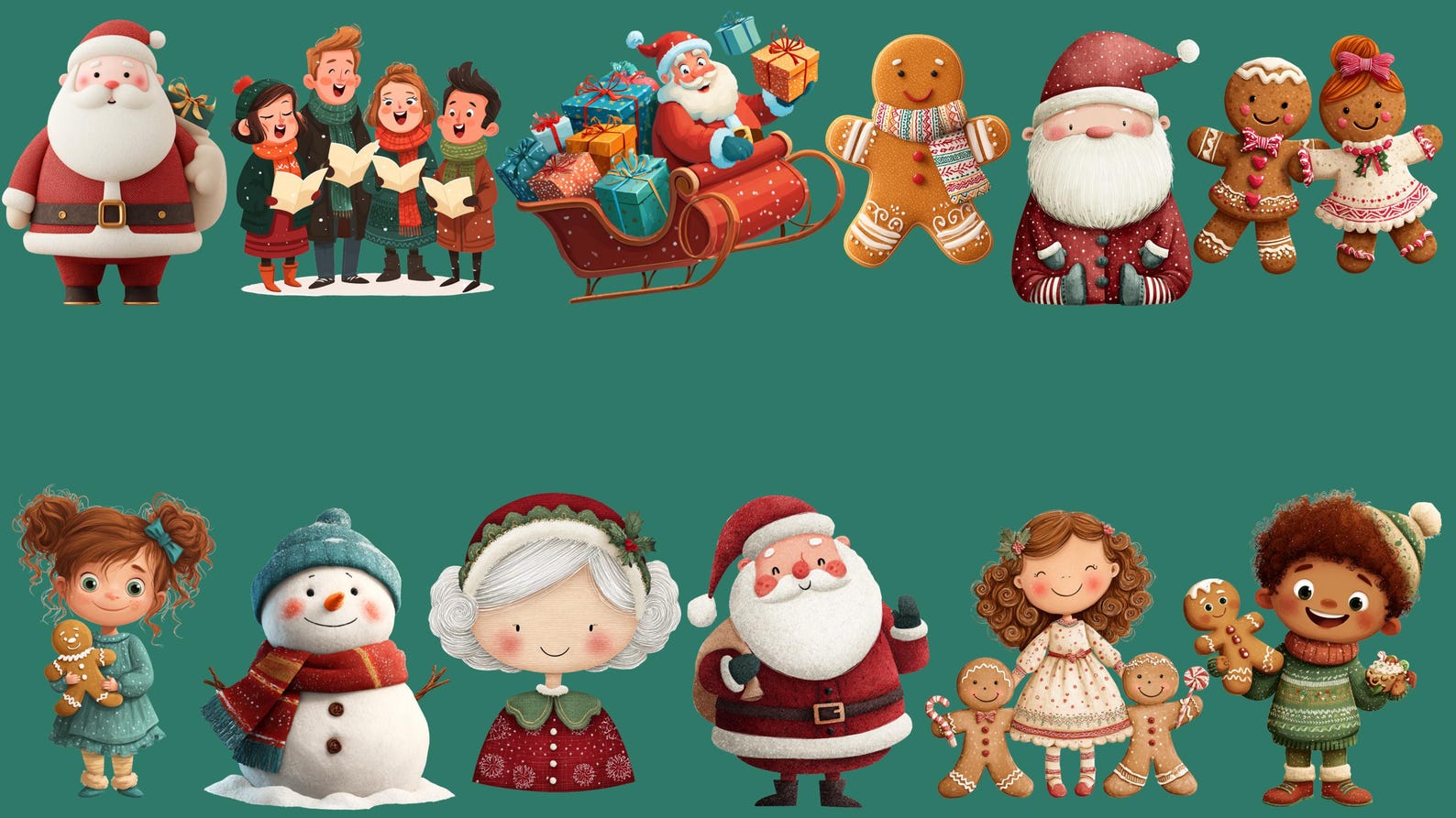 Watercolor Christmas Clipart, Retro Cartoon Character Illustrations ...