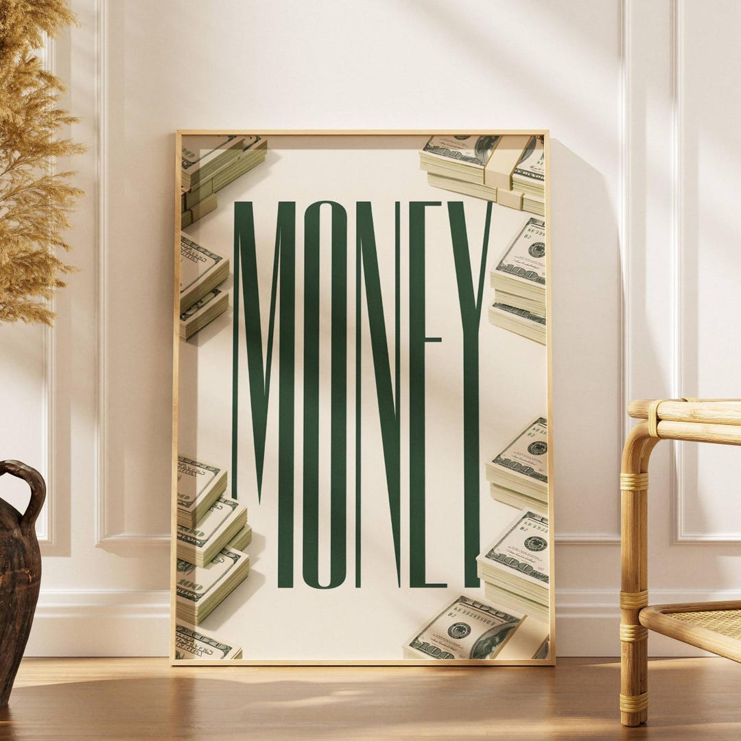 Money Poster, Dollar Wall Art, Minimal Green Money Print, Modern Wealth ...