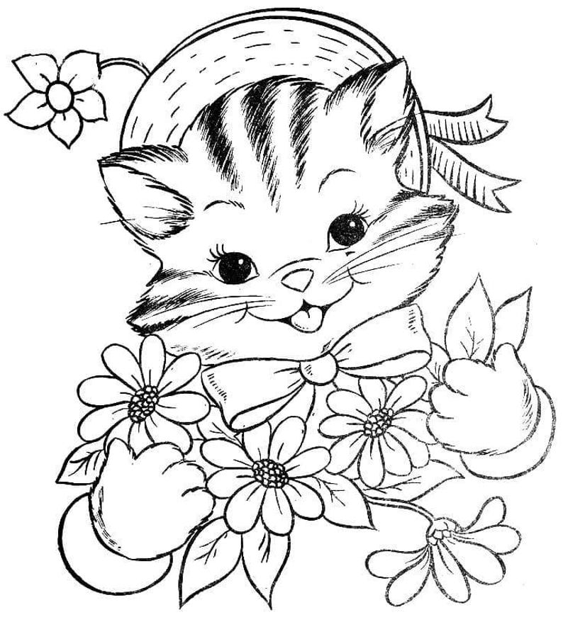 50 Cute Cat Coloring Pages for Kids, Printable & iPad Coloring Book ...
