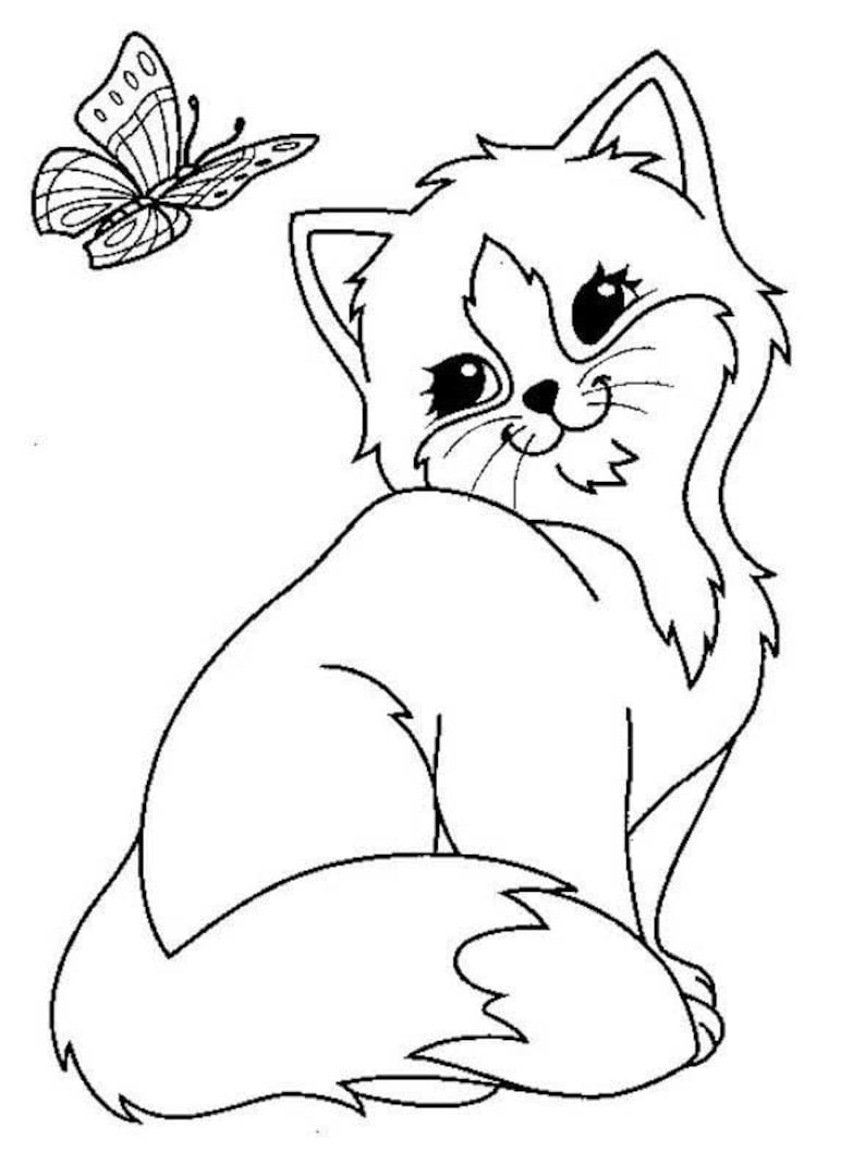 50 Cute Cat Coloring Pages for Kids, Printable & iPad Coloring Book ...