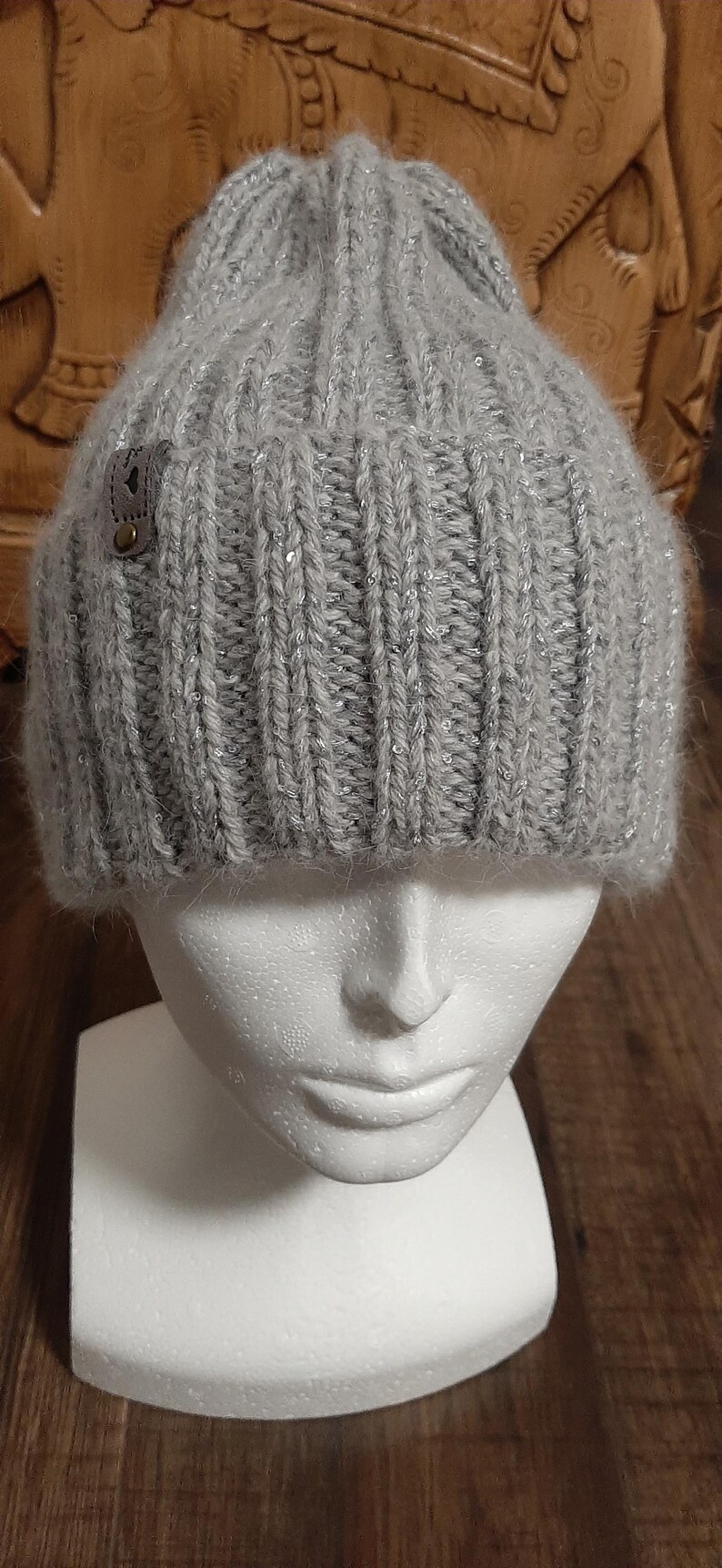 Ангоровая шапка-бини с пайеткой.шапка из шерсти.Зимняя шапка.Шапочка ...