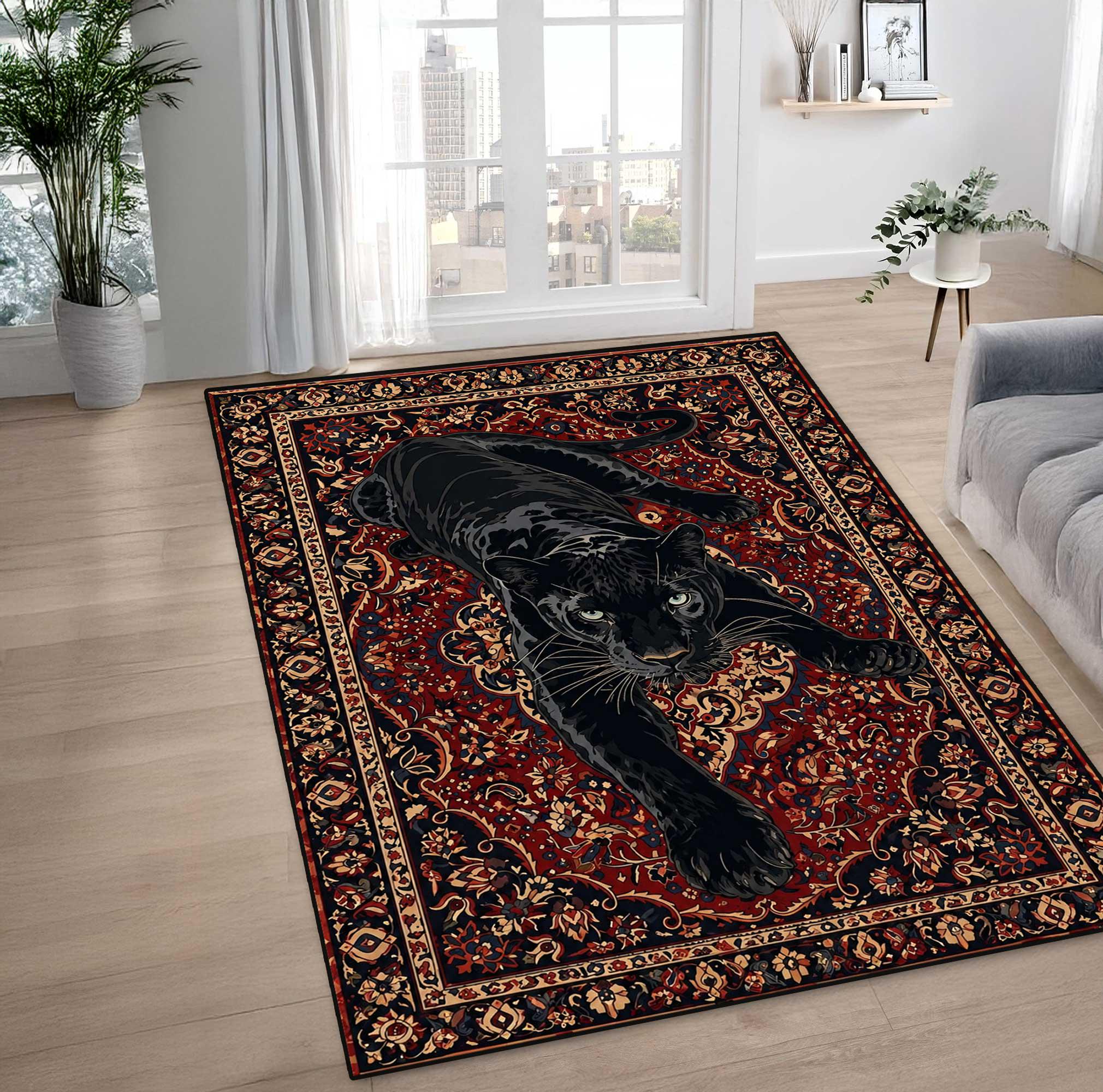 Black Panther Persian Style Runner Rug, Vintage Oriental Carpet Design ...