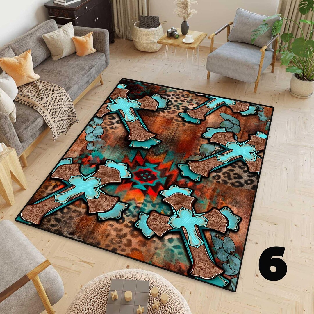 Rustic Cross Area Rug, Southwestern Design, Machine Washable - Etsy