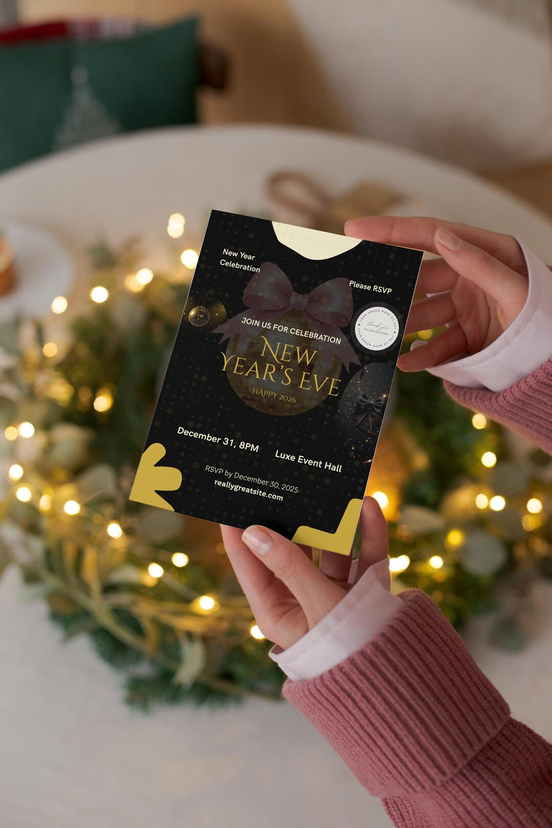 New Year’s Eve Invitation Digital Card Elegant Black Gold Party Invite ...
