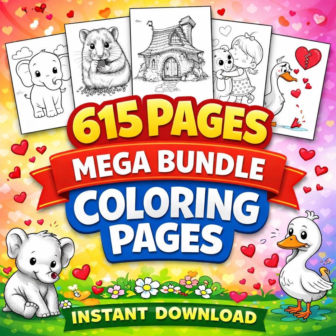 615 Pages Mega Coloring Book Bundle for Kids, Printable Activity Pages ...