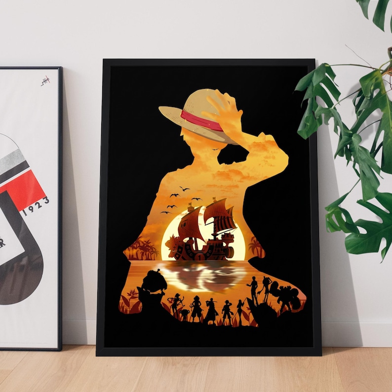 Luffy Silhouette Poster – One Piece Anime Art | Sunset Pirate Journey ...