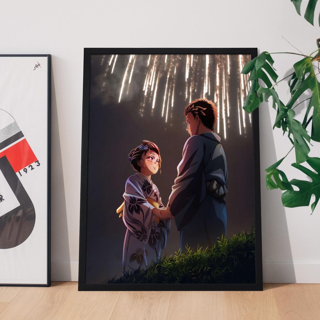 Akaza & Koyuki Poster – Demon Slayer Fireworks Art Print | Romantic ...