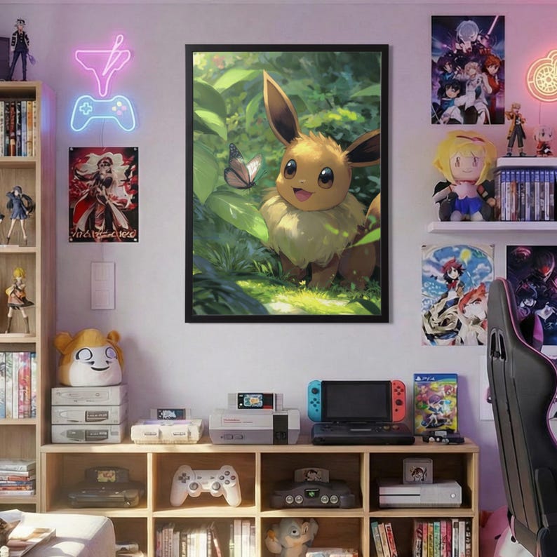 Eevee Pokemon Poster — Enchanted Forest Anime Wall Art - Etsy