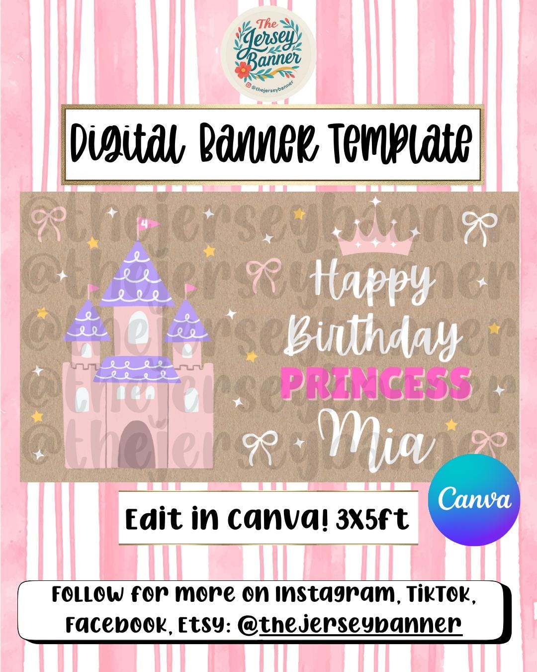 Princess Castle Birthday Template | Editable Canva Banner | 35x60 ...