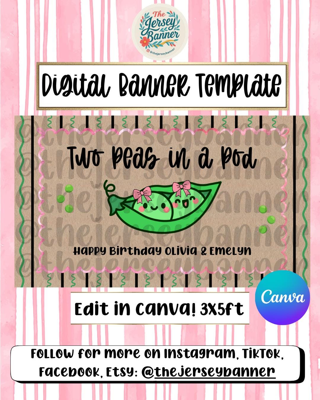 Two Peas in a Pod Twins Birthday Template | Editable Canva Banner ...