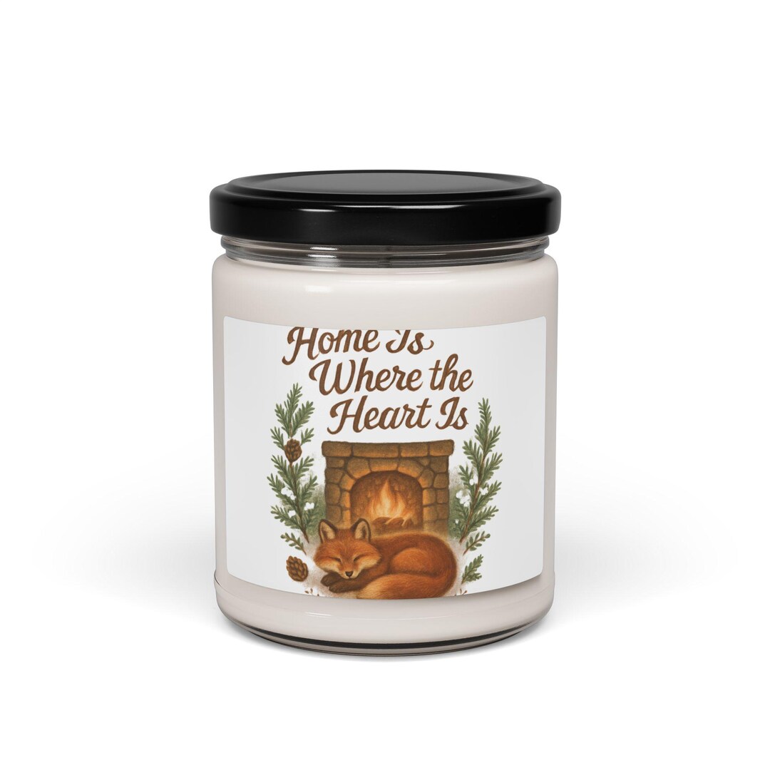 Home is Where the Heart is Candle | 9oz Soy Jar, Fox by Fireplace - Etsy