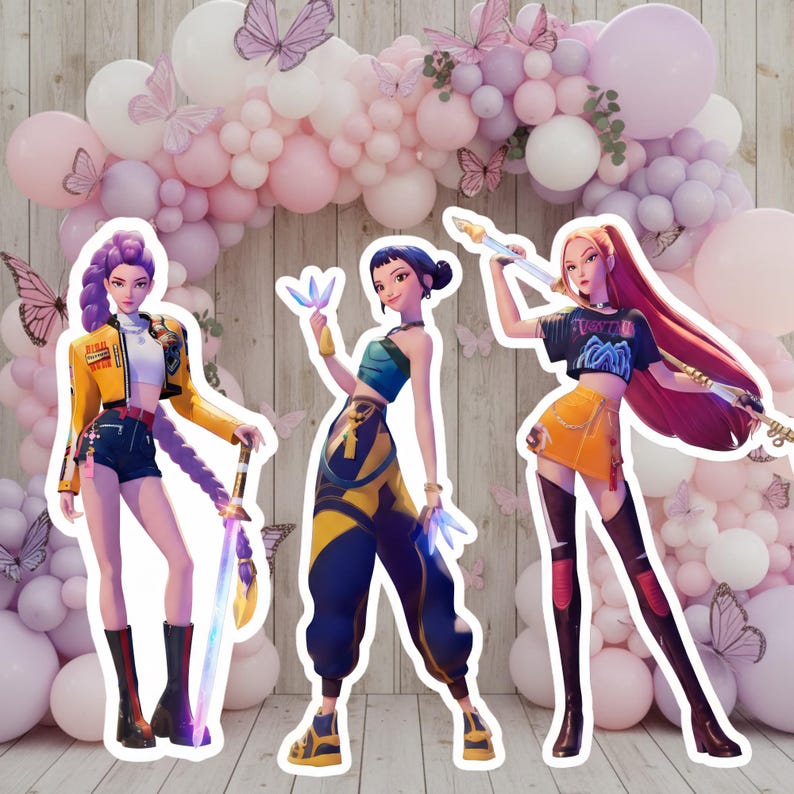 Kpop Demon Hunter Standee Cut Outs Printable, Huntrix Prop DIY Birthday ...