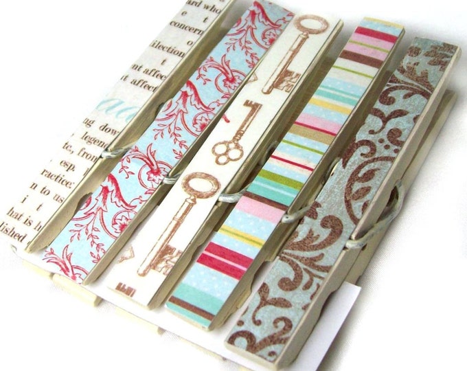 10 Decorative Clothes Pins in Modern Mix- Hand Painted and Papered in ...