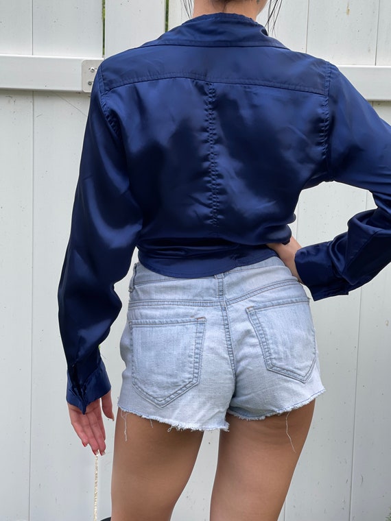 Royal Blue Satin Shiny Blouse Small - Gem