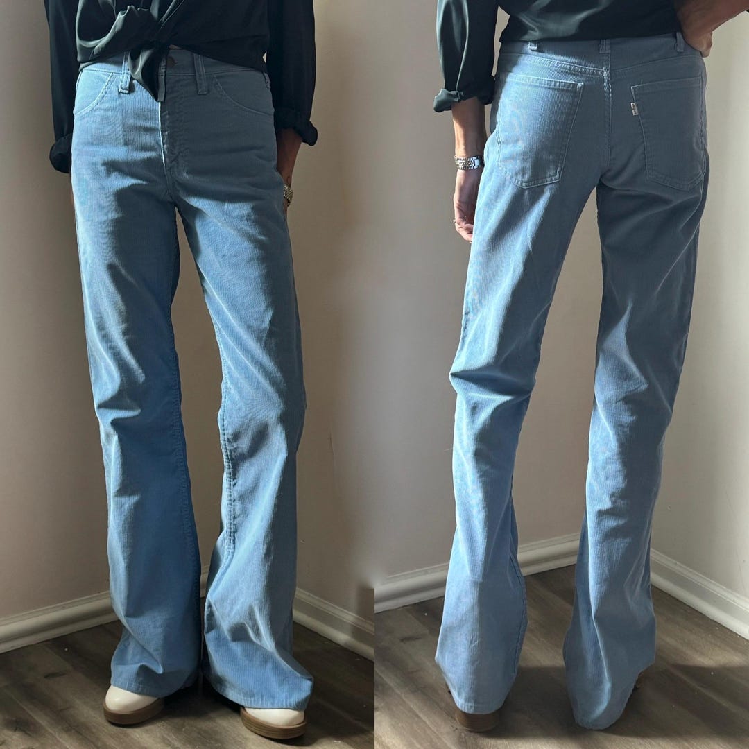 1970's Light Blue Levi Cords Midrise Flares WHITE TAB Size 4/6 - Etsy