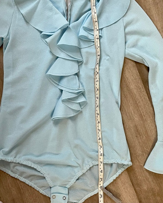Pretty Powder Blue Bodysuit 1970's with Ruffled Collar - Gem