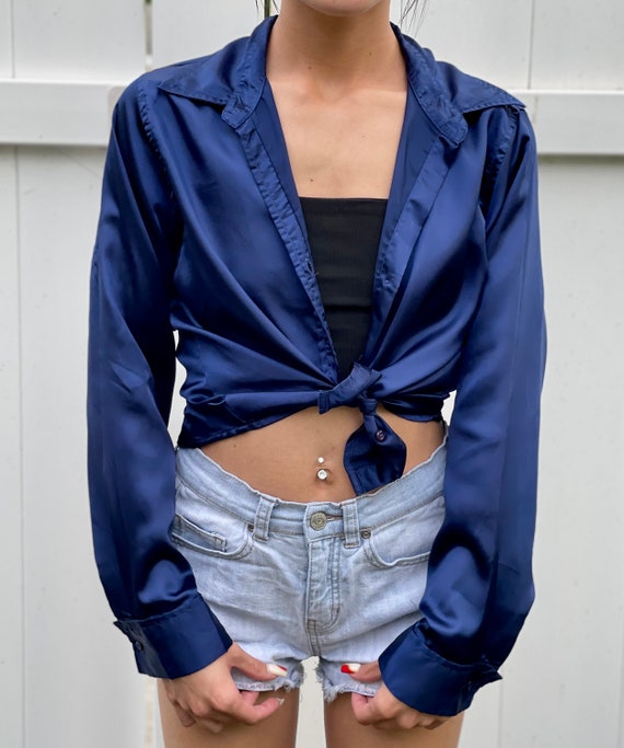 Royal Blue Satin Shiny Blouse Small - Gem