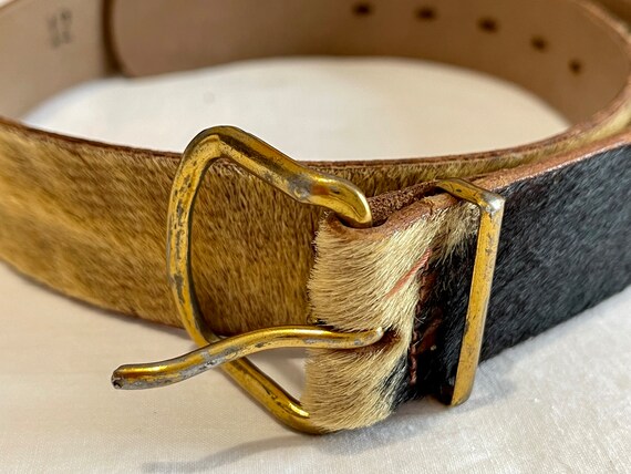 1970's Cowhide Belt Hair On Black and Tan S/M - Gem