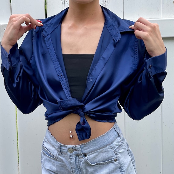 Royal Blue Satin Shiny Blouse Small - Gem