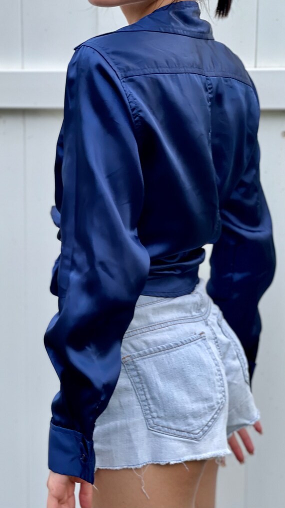Royal Blue Satin Shiny Blouse Small - Gem