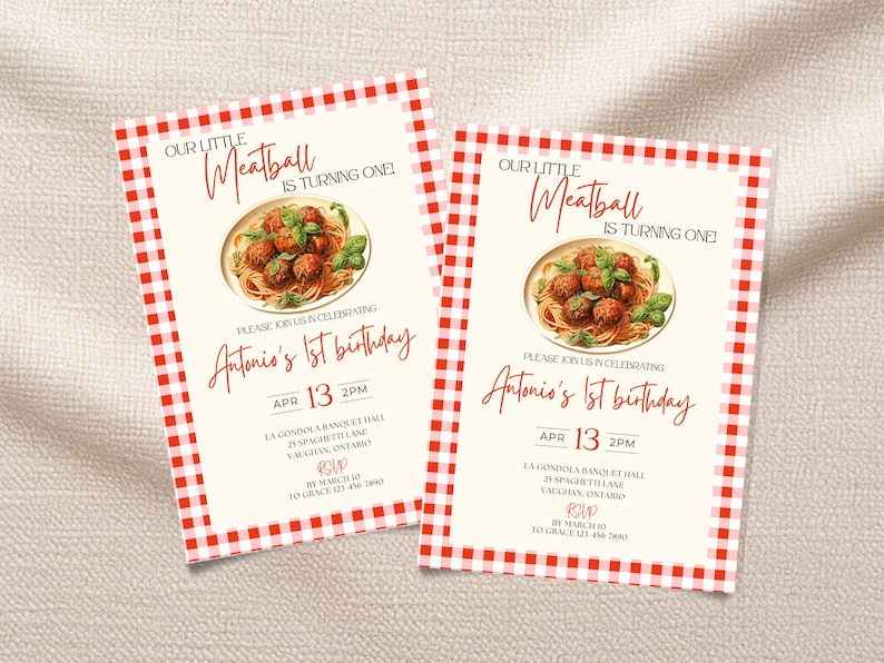 Our Little Meatball is Turning One Invitation, Italian First Birthday ...